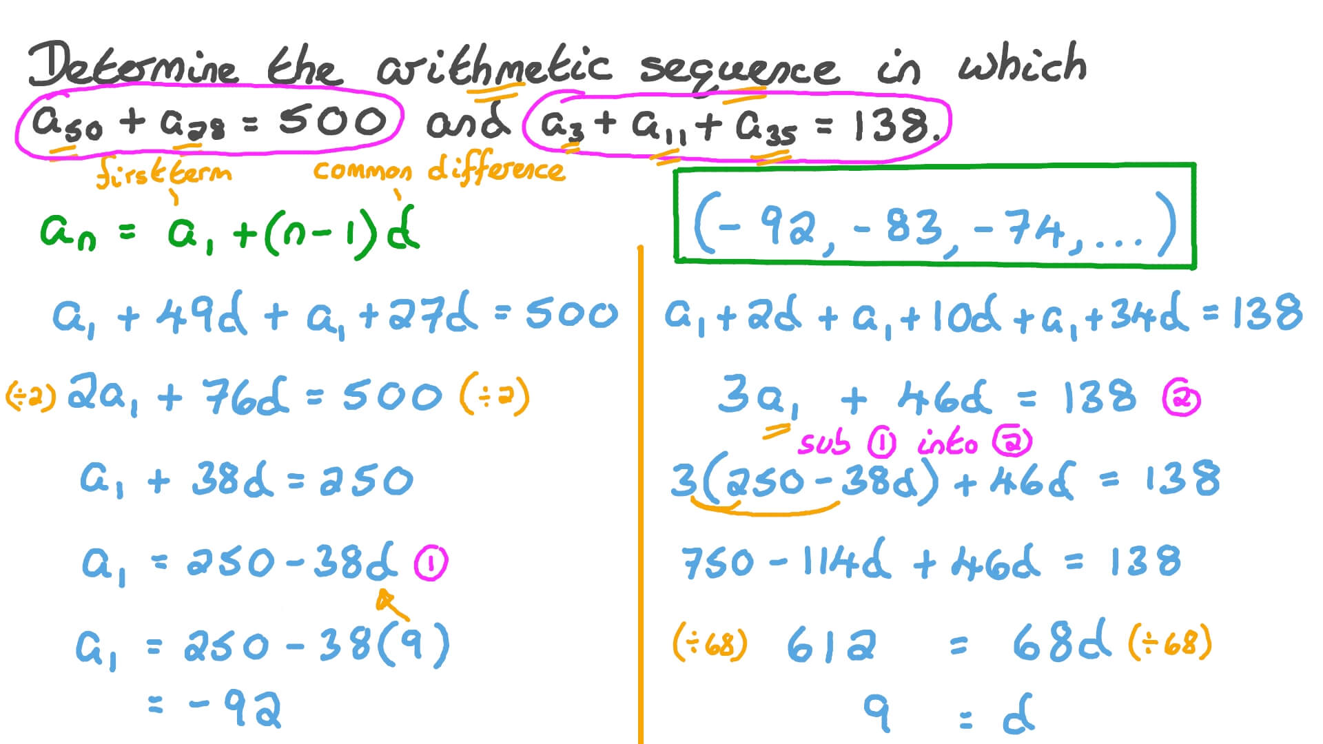 Question Video Finding The Arithmetic Sequence Under A Certain