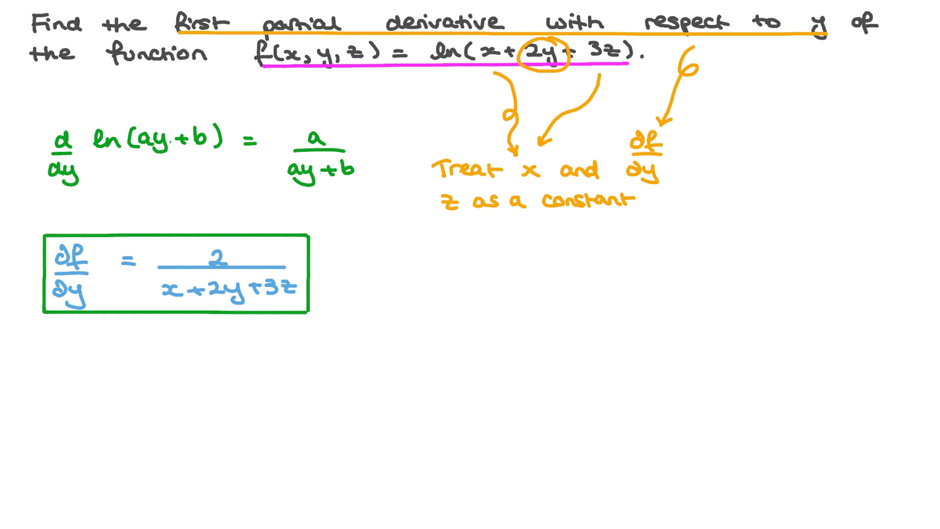 Question Video Finding The First Partial Derivative In A Three