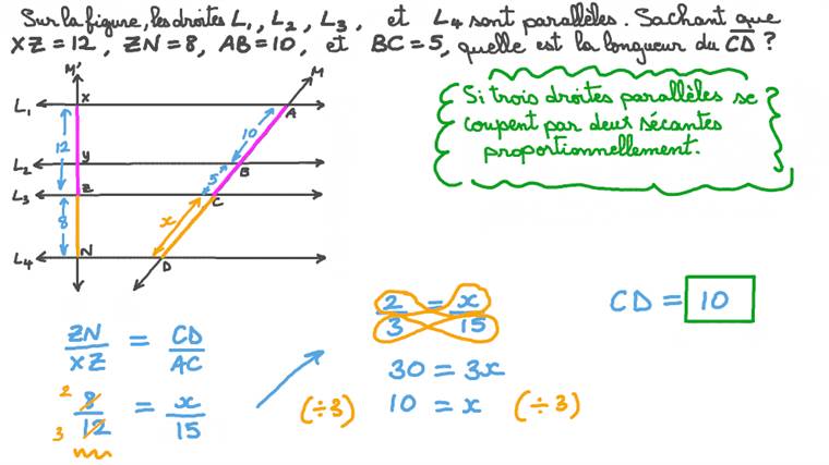 Leçon : Droites parallèles et sécantes : parties proportionnelles | Nagwa