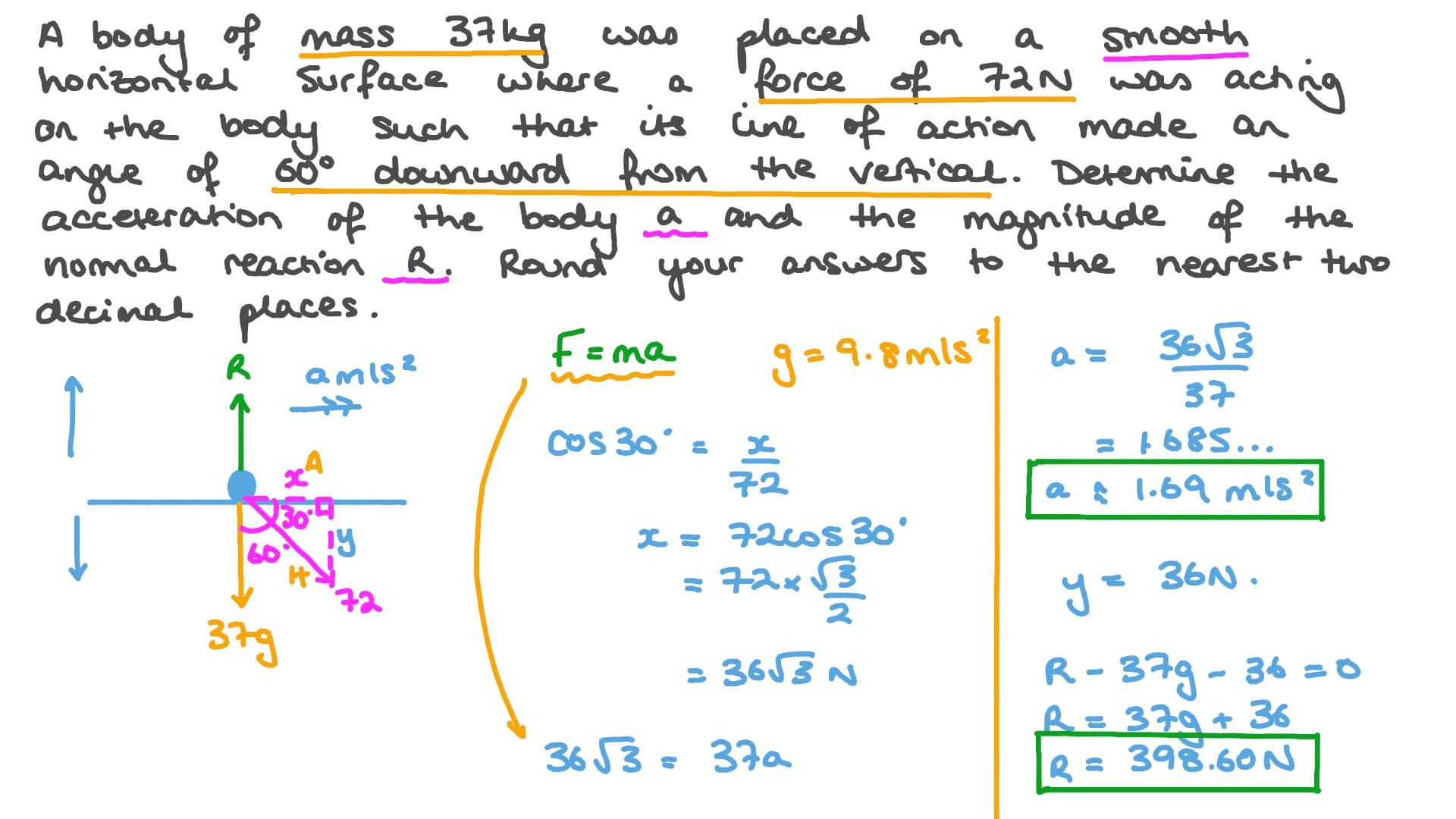Question Video: Finding the Acceleration of and the Normal Reaction to ...