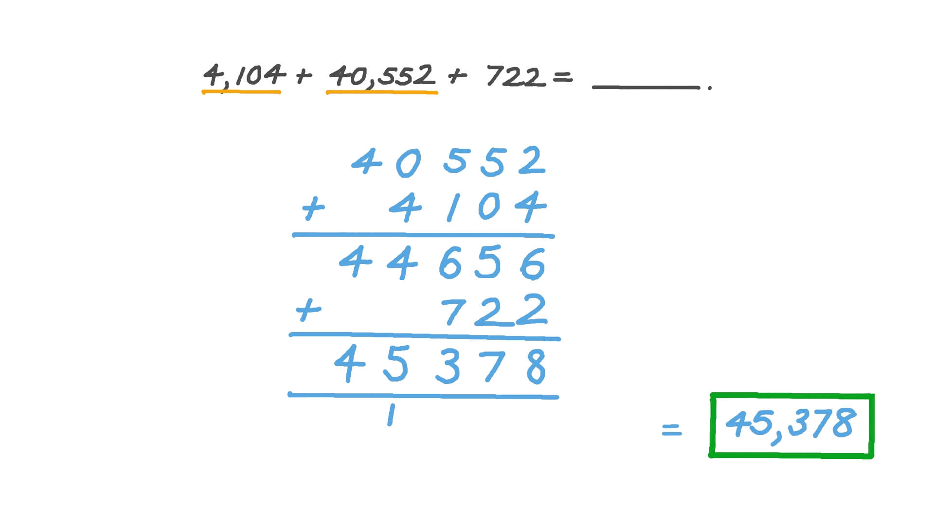 Question Video: Adding Three Integer Numbers | Nagwa