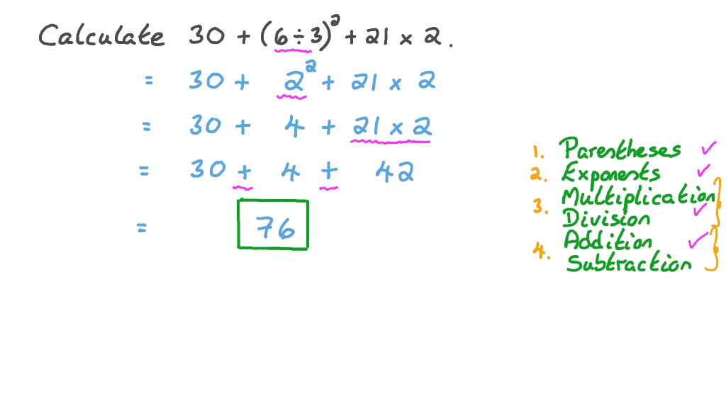 Question Video Using Order Of Operations To Evaluate Numerical 