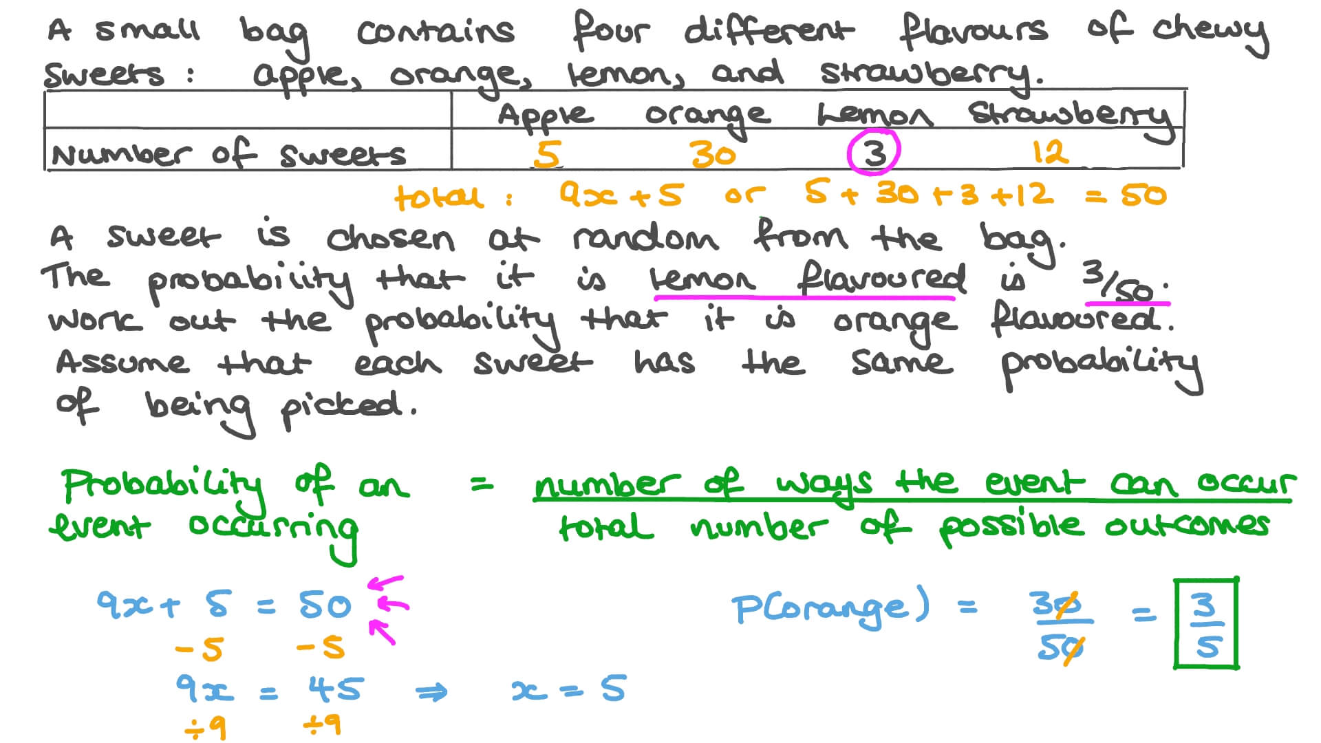 Video: Using Algebra to Find a Probability from a Word Problem | Nagwa