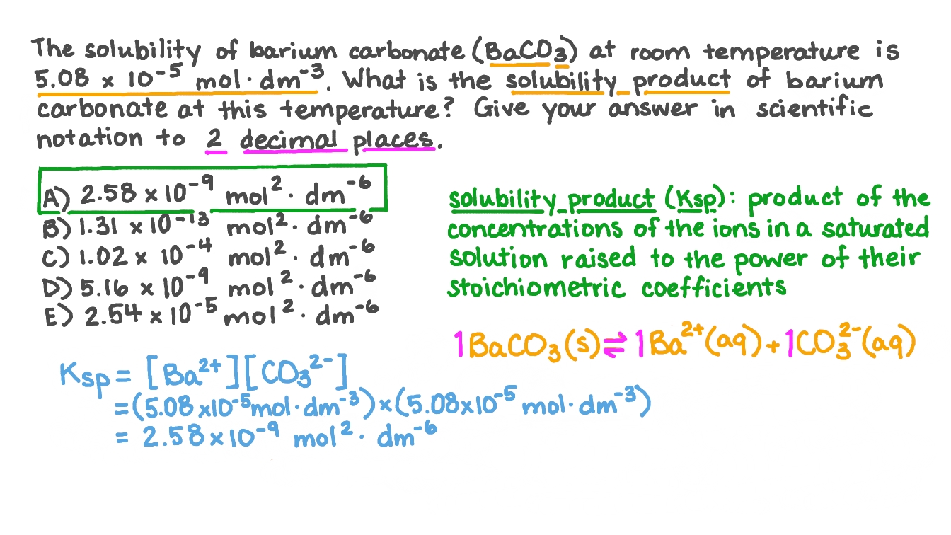 Question Video Calculating The Solubility Product Of Barium Carbonate