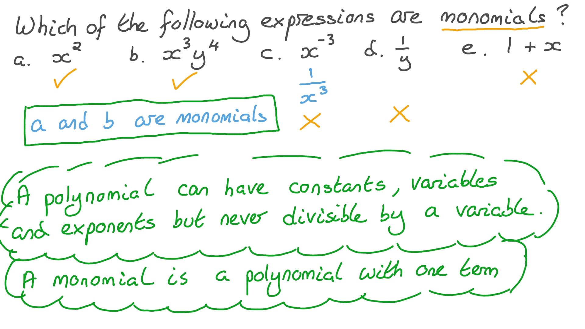 Question Video: Identifying Monomials | Nagwa