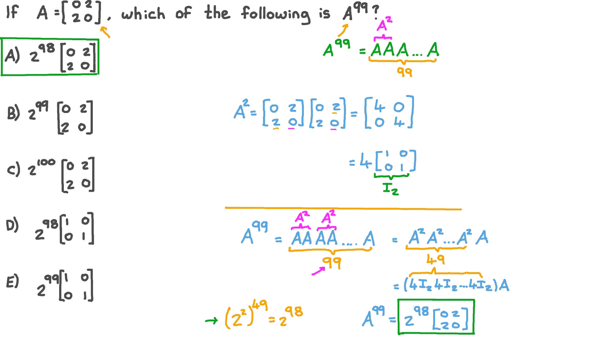 Question Video Determining The Power Of A Given Matrix Nagwa