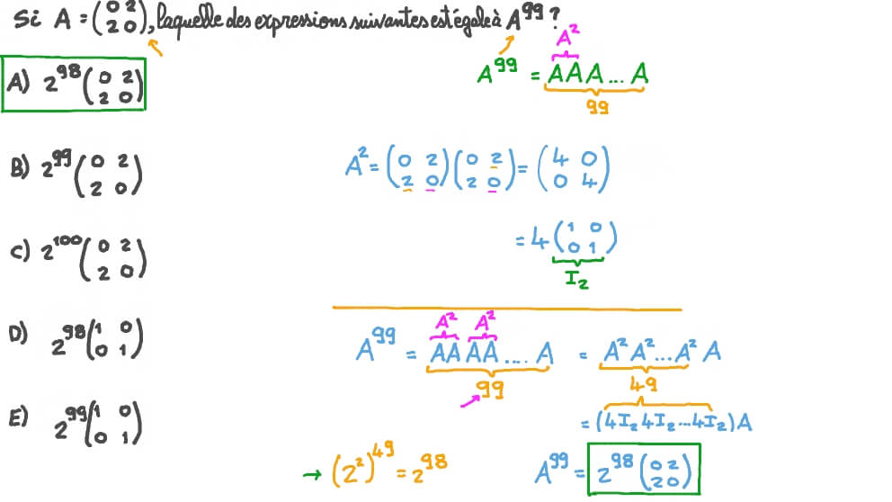 Question Video: Déterminer la puissance d’une matrice donnée | Nagwa