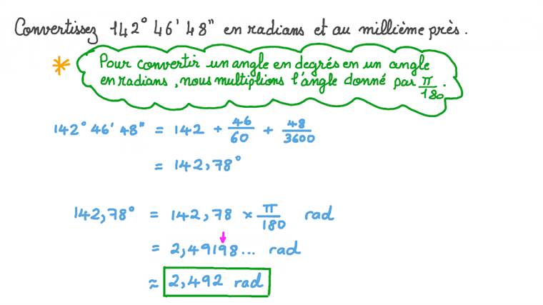 Leçon : Conversion entre radians et degrés | Nagwa