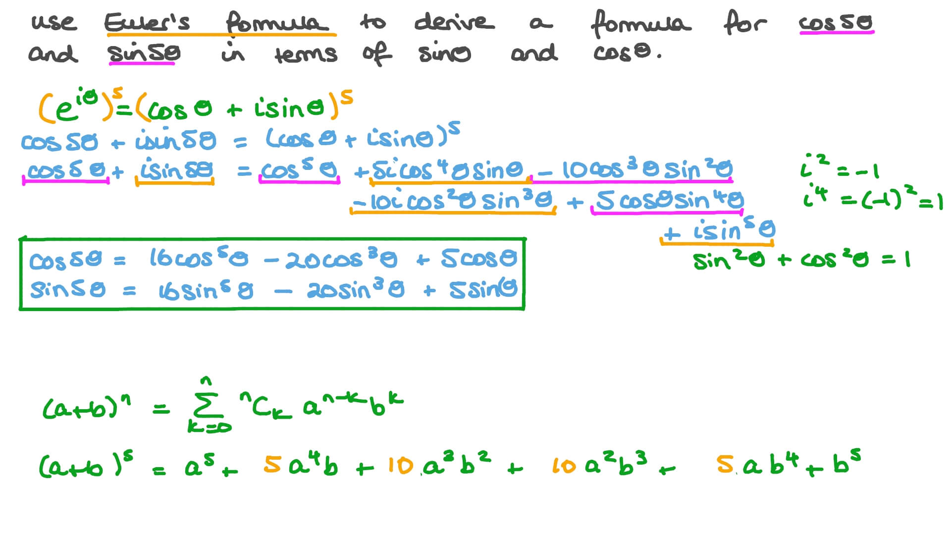 Question Video: Multiple-Angle Formulas from Euler’s Formula | Nagwa