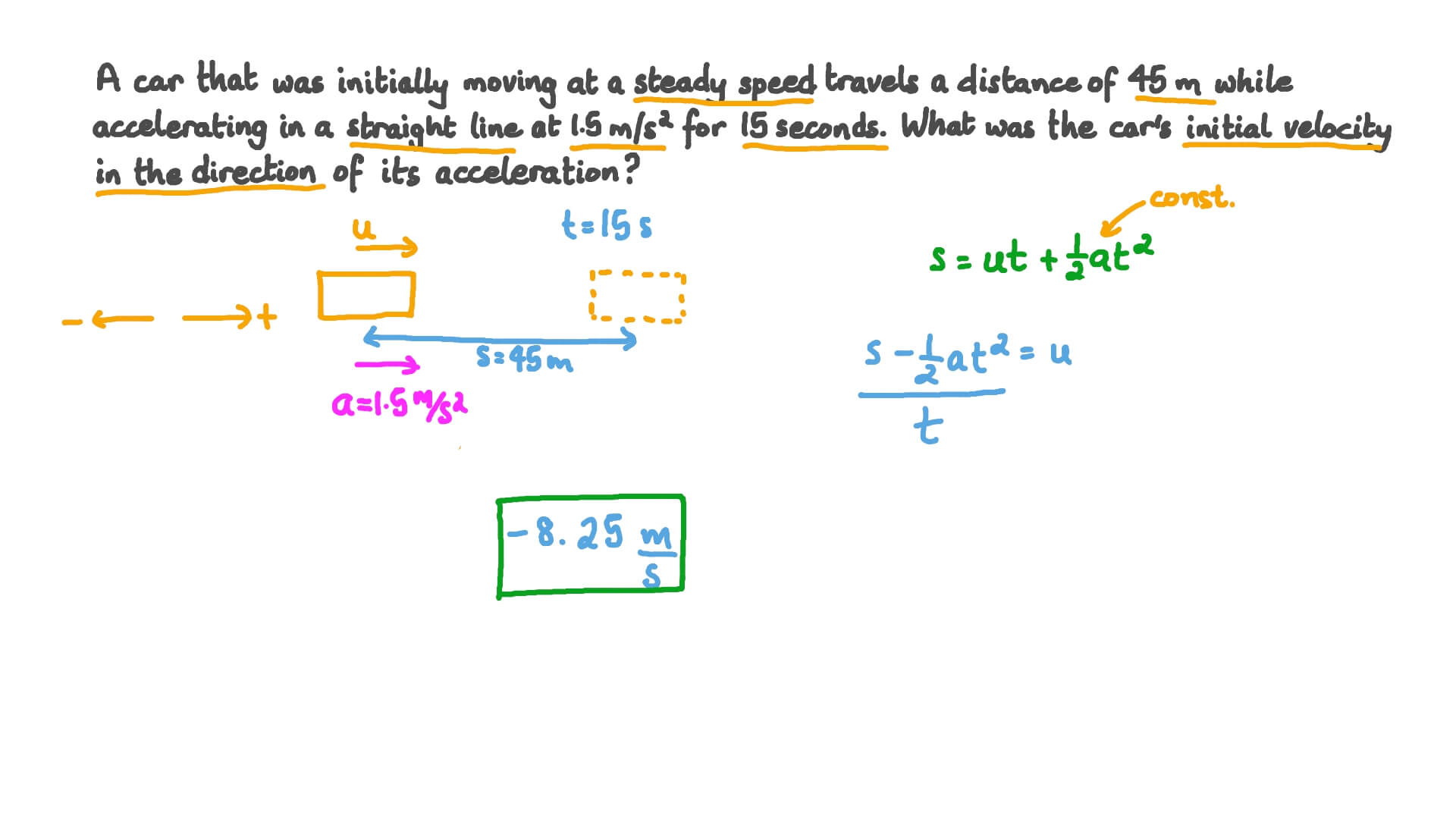 Question Video: Acceleration over Distance and Time | Nagwa