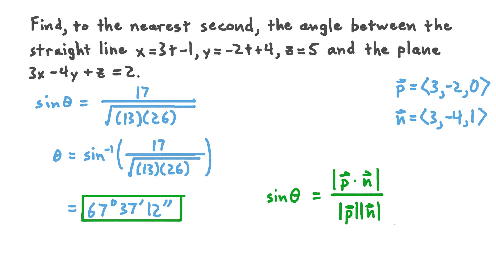 Question Video: Finding the Measure of the Angle between a Straight ...