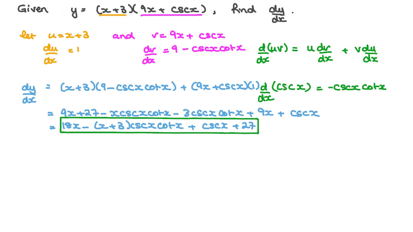 Question Video: Differentiating Functions Involving Reciprocal Trigonometric Ratios Using the ...
