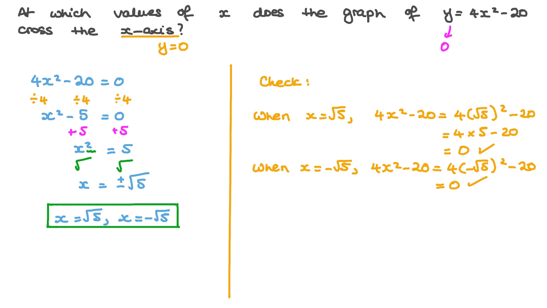 Question Video: Determining Where the Graph of a Quadratic Equation ...