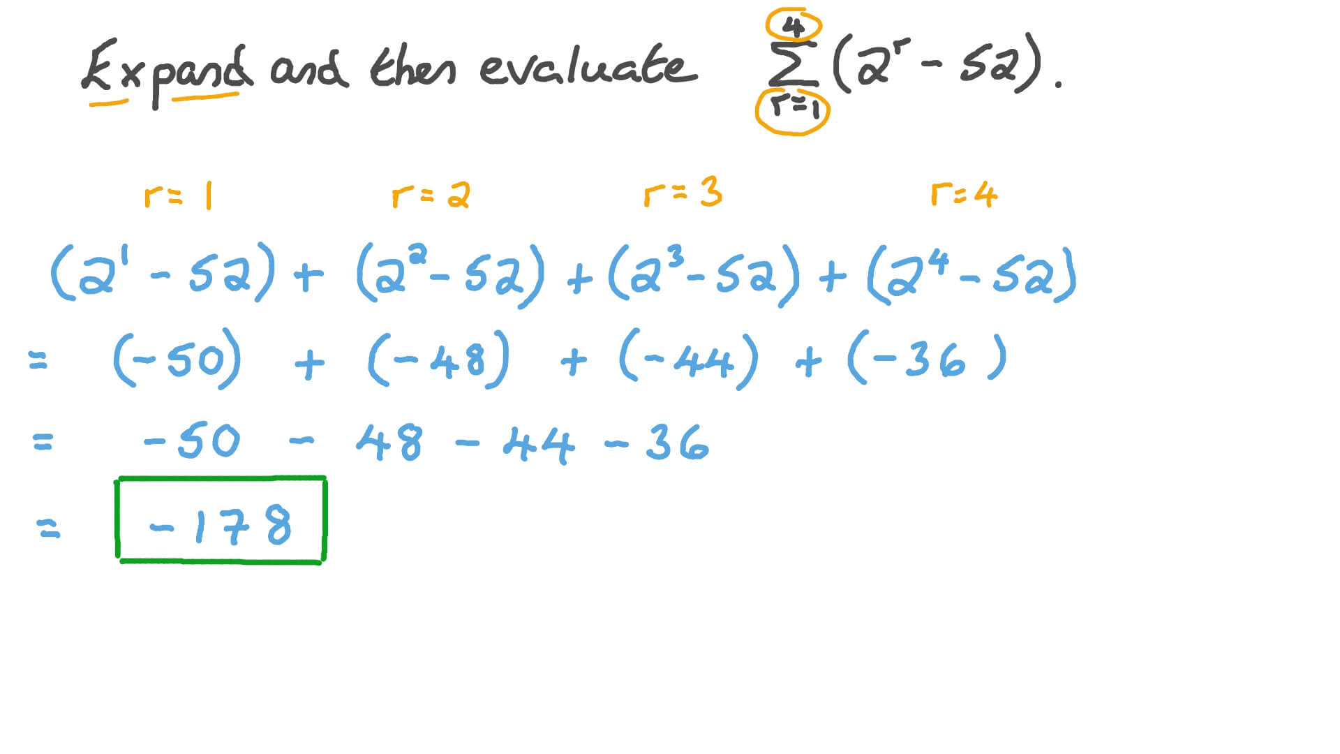 Question Video: Evaluating the Sum of a Finite Series after Expanding It | Nagwa