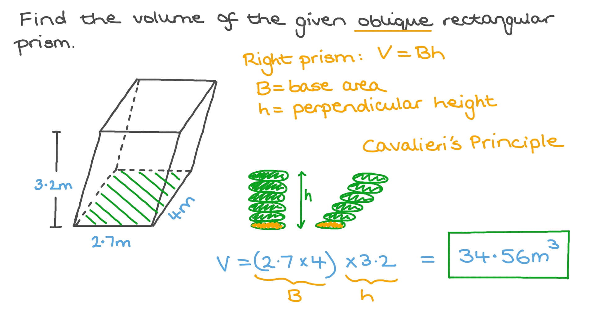 Question Video Finding The Volume Of An Oblique Rectangular Prism Nagwa