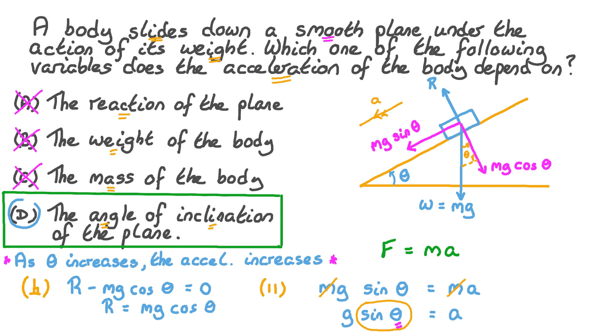 Question Video: Finding the Acceleration of a Body Moving on a Smooth ...