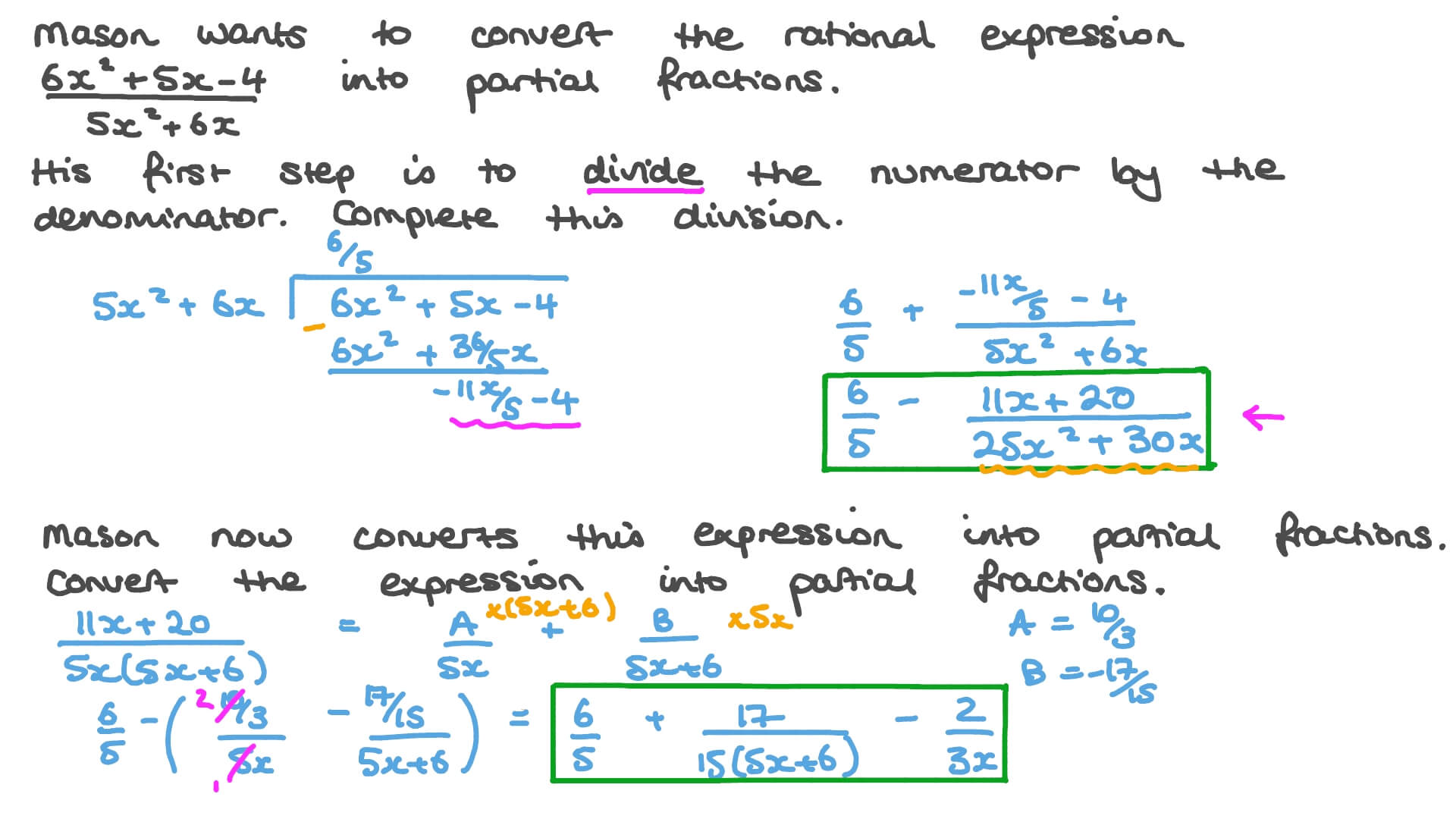 Question Video: Converting Improper Rational Expressions to Partial ...