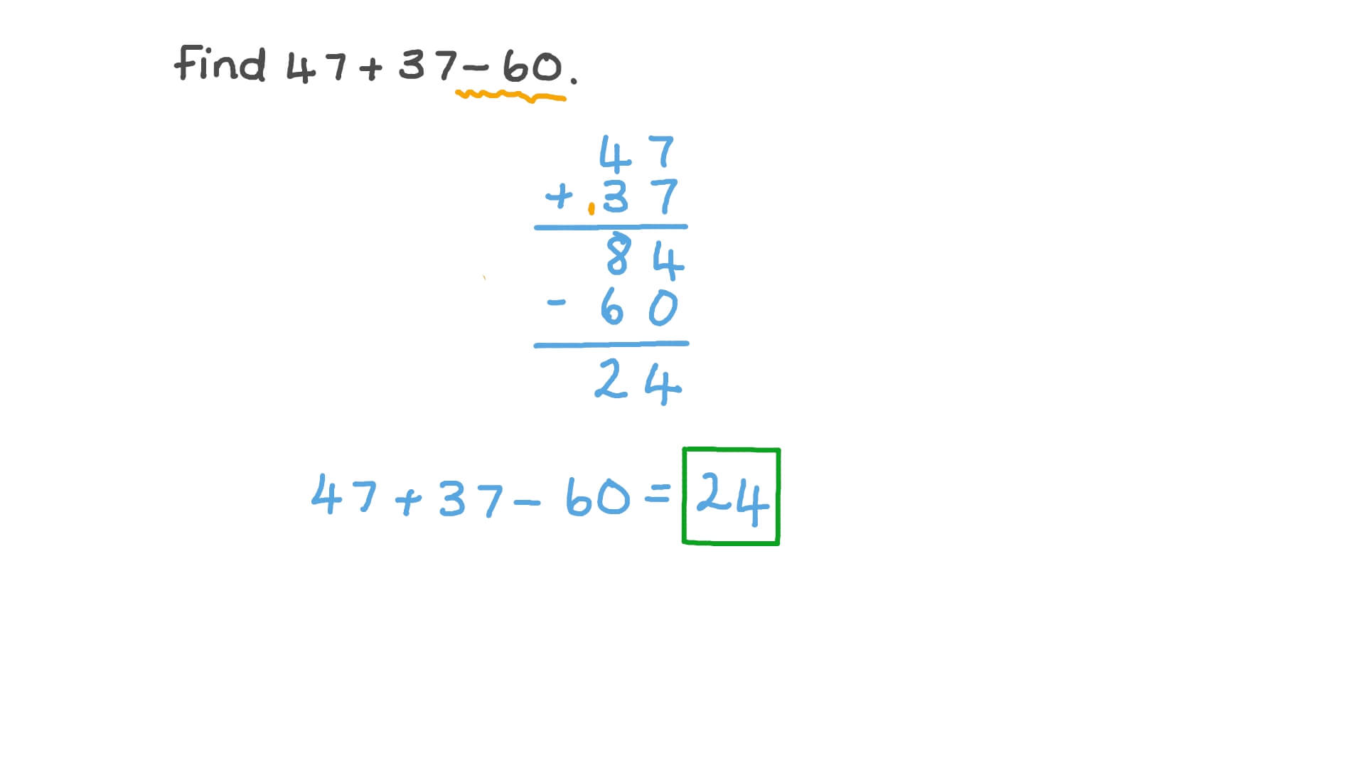 Question Video: Addition and Subtraction of Numbers up to 99 | Nagwa