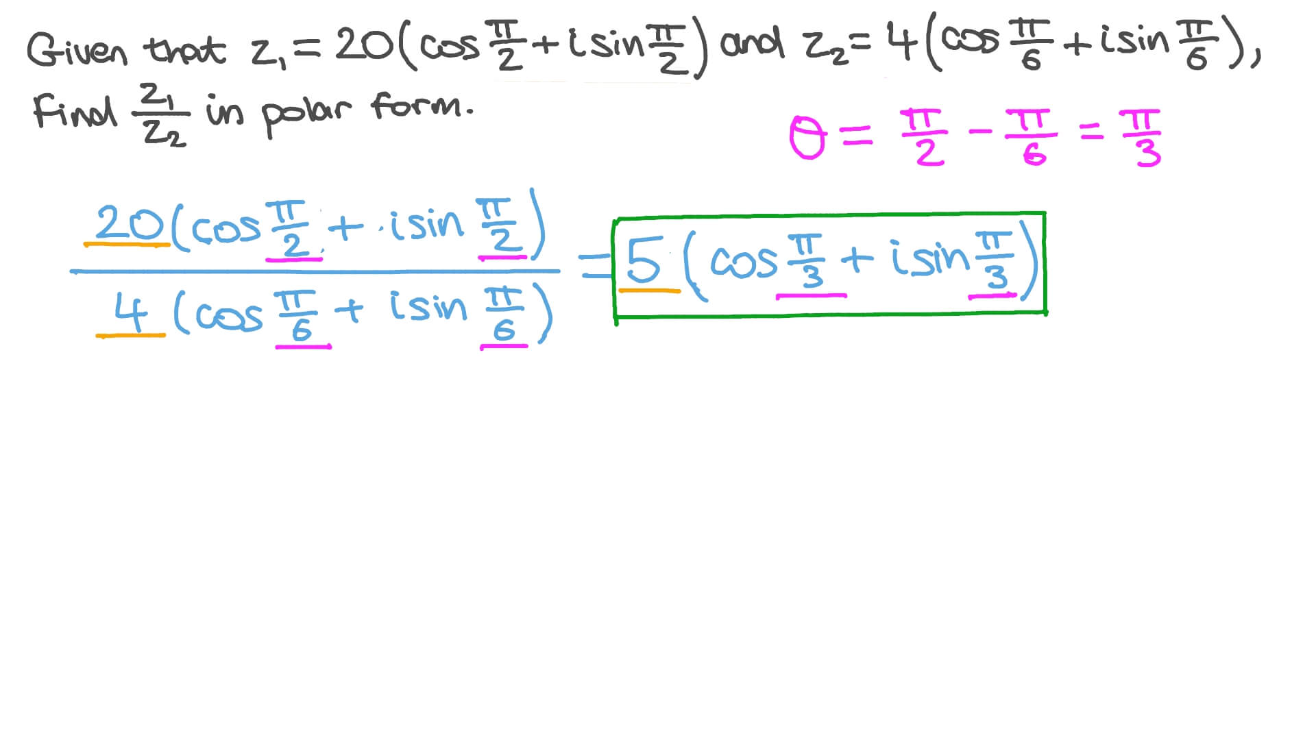 Question Video Finding The Quotient Of Two Complex Numbers In Polar