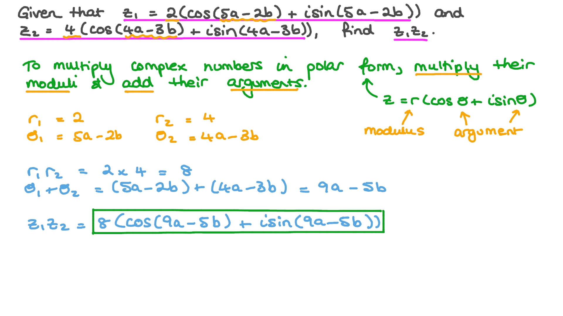 ion Video Multiplying Complex Numbers In Polar Form Nagwa