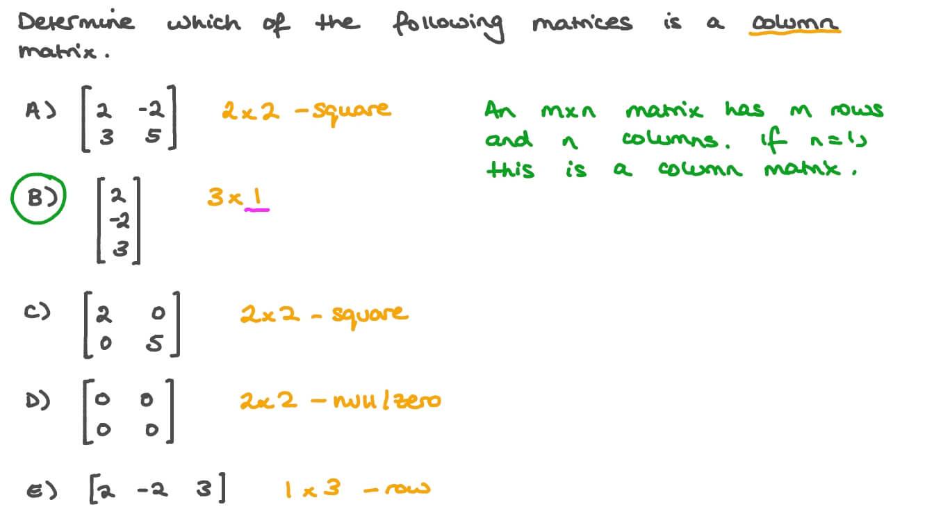ion Video Identifying A Column Matrix Nagwa