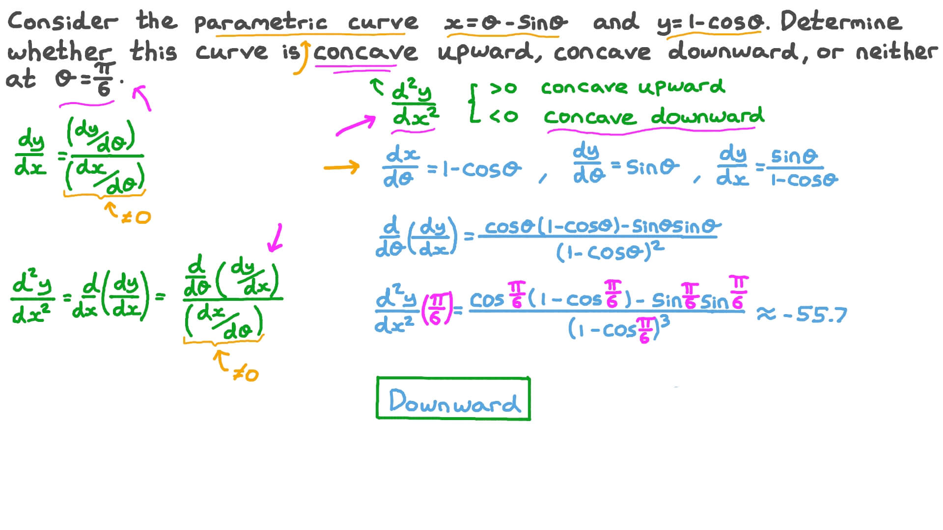 Question Video: Determining the Type of Concavity of a Parametric Curve | Nagwa