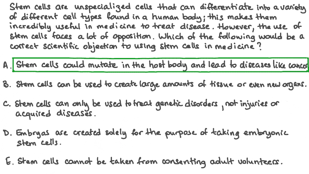 Question Video: Evaluating the Use of Embryonic Stem Cells | Nagwa