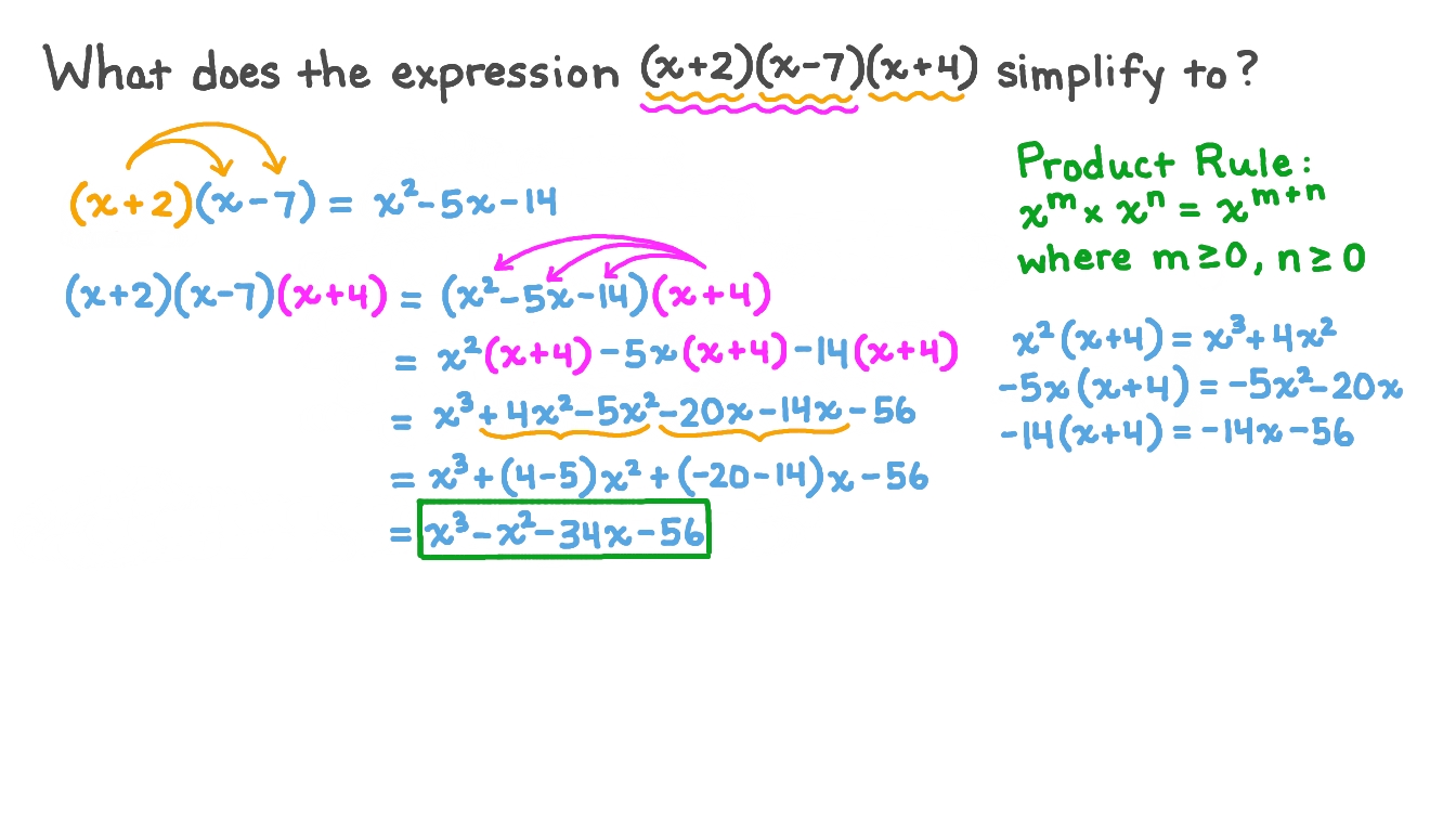 Question Video Expanding And Simplifying The Product Of Three