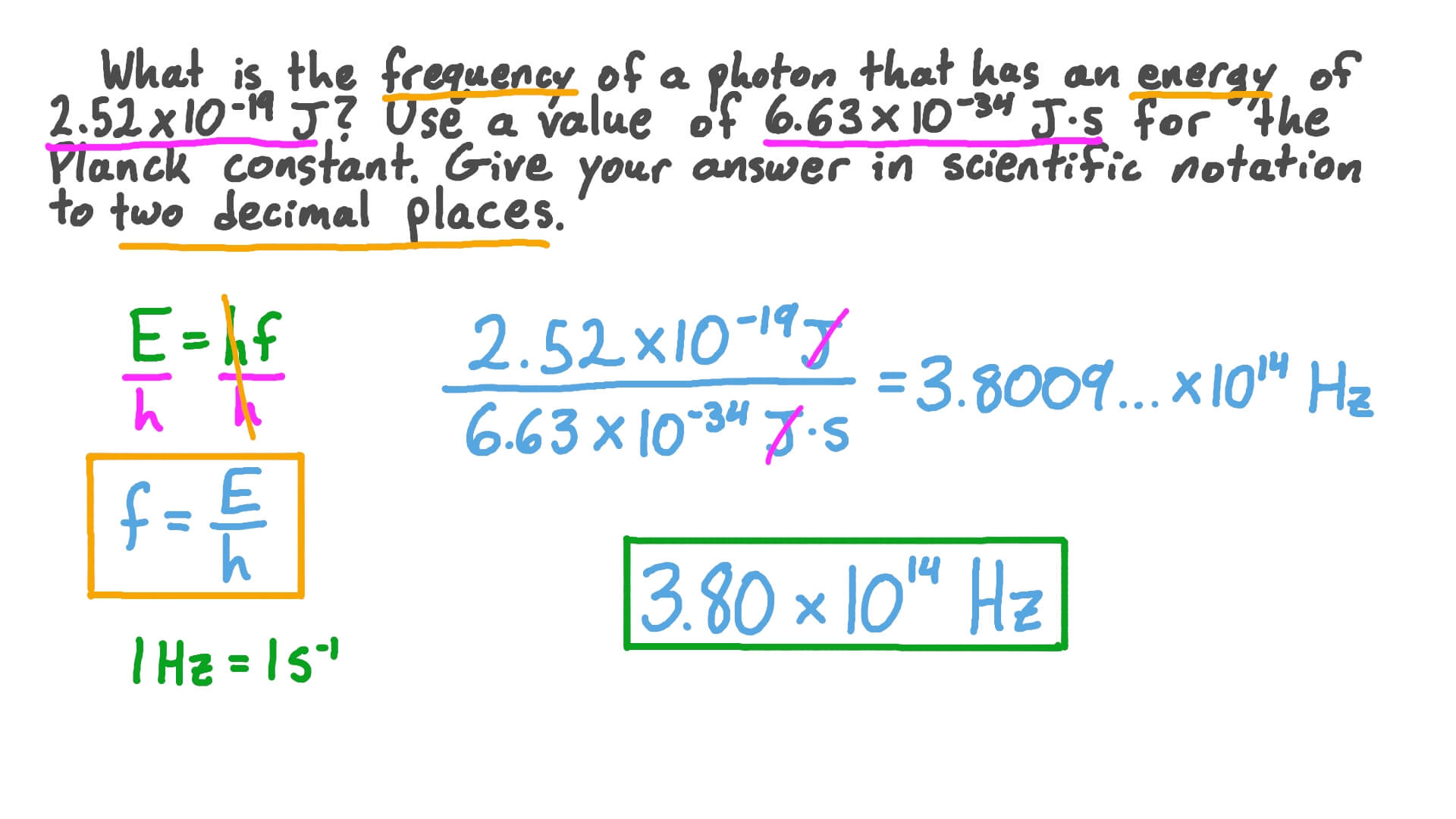 Question Video Finding The Frequency Of A Photon Given Its Energy Nagwa