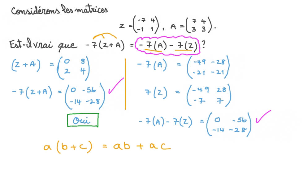 Question Video: Opérations sur les matrices | Nagwa