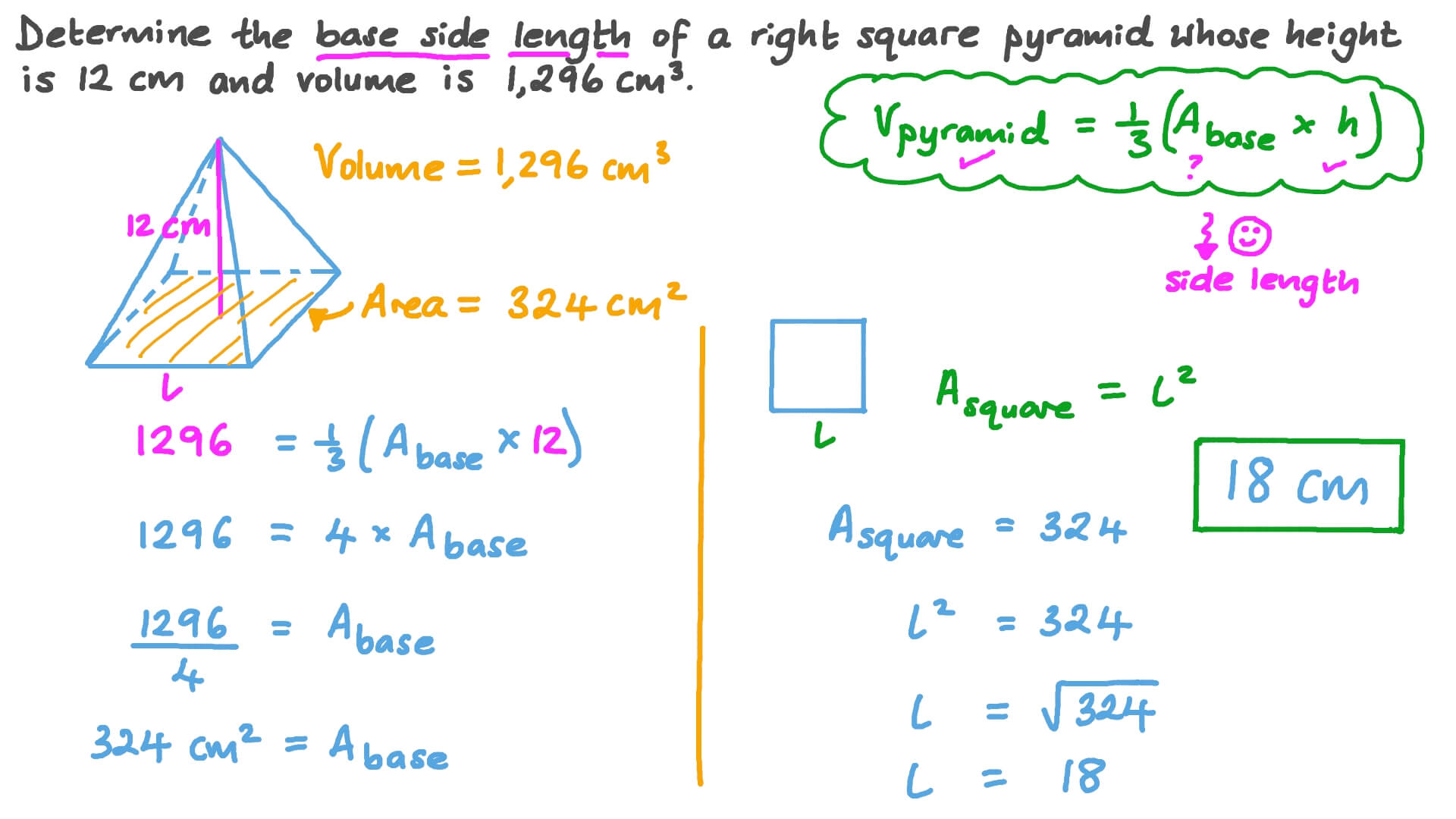 ion Video Finding The Base Side Length Of A Right Square Pyramid