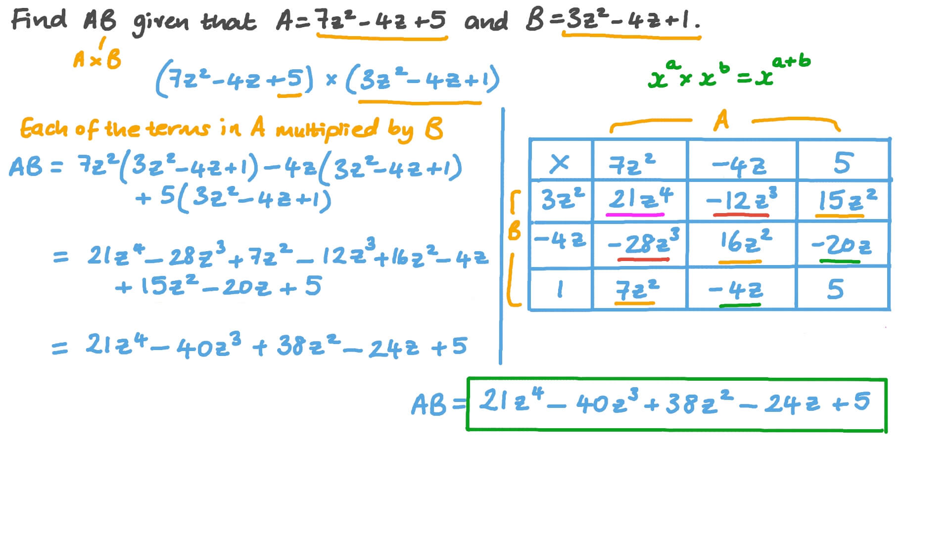 Question Video Multiplying Two Algebraic Expressions Nagwa