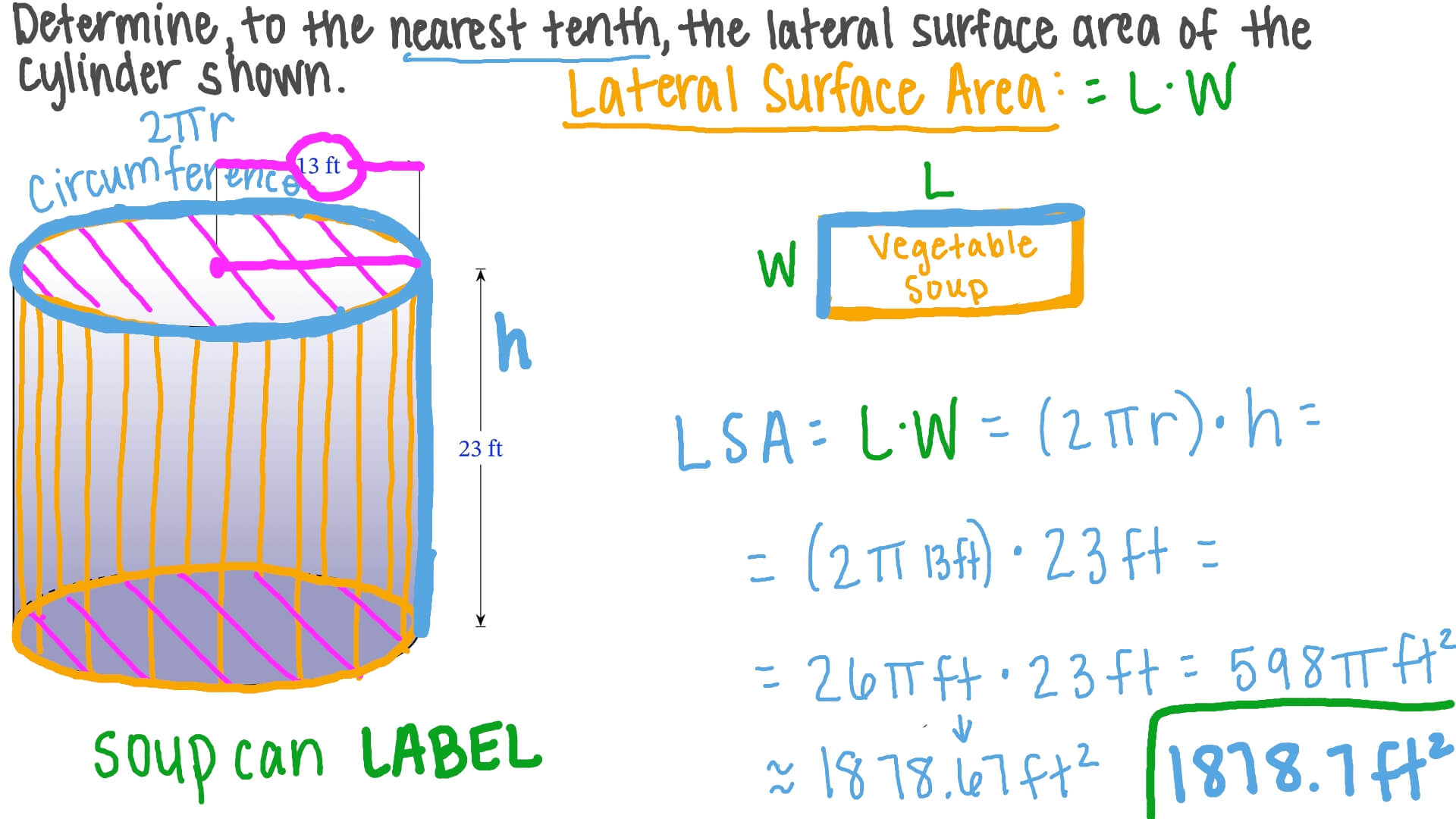 ion Video Finding The Lateral Surface Area Of A Cylinder Given 