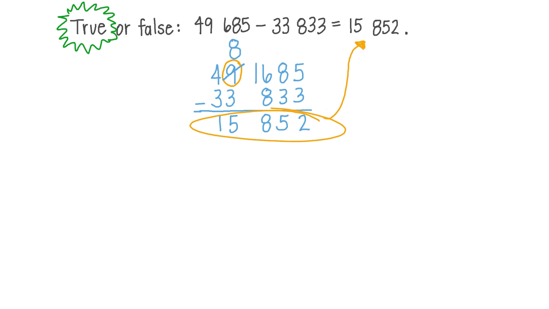Question Video: Verificar restas con dos números de varios dígitos | Nagwa
