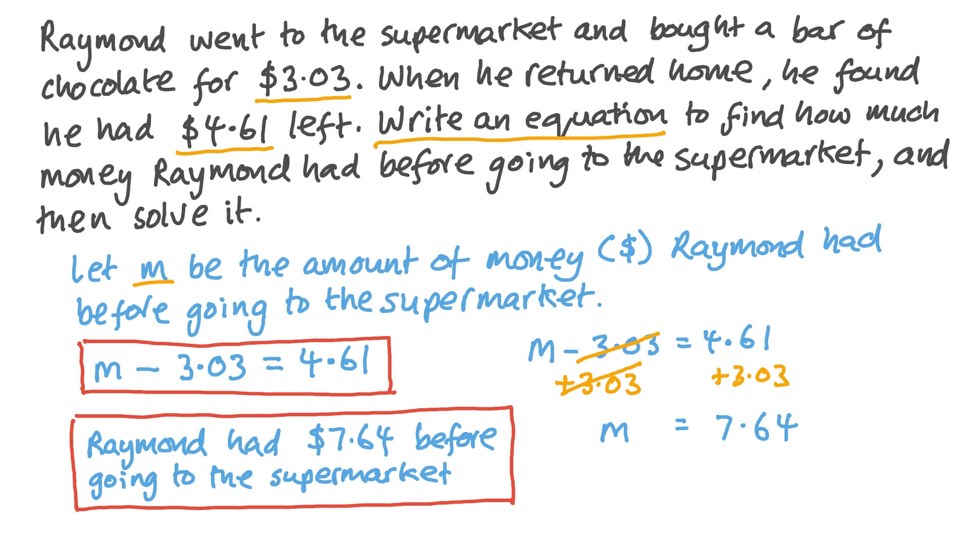 Question Video: Solving One-Variable Equations Embedded in a Real-Life ...