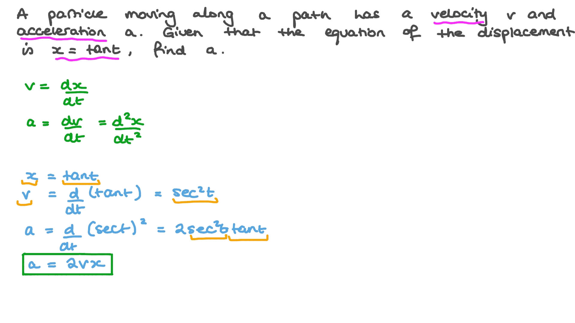 Question Video: Finding the Acceleration of a Particle Moving in a Straight Line given Its ...