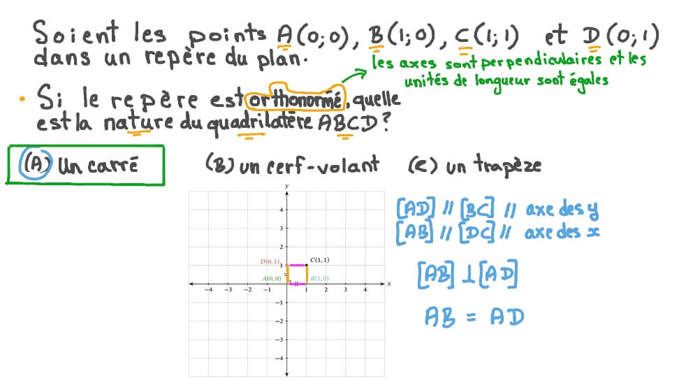 Question Video: Propriétés des repères quelconques, orthogonaux et ...