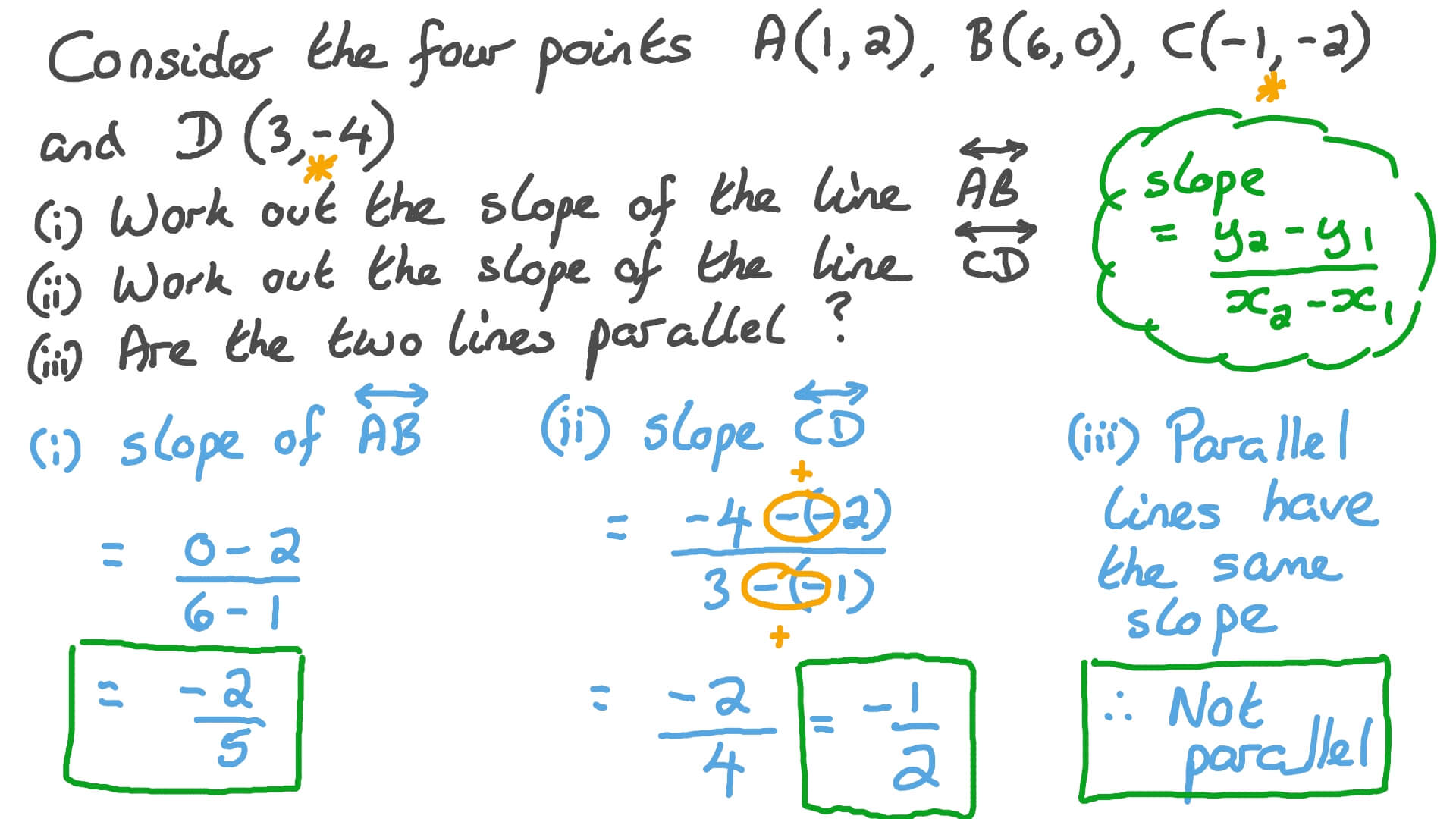 Question Video Finding The Slopes Of Lines And Using Them To Determine If The Lines Are