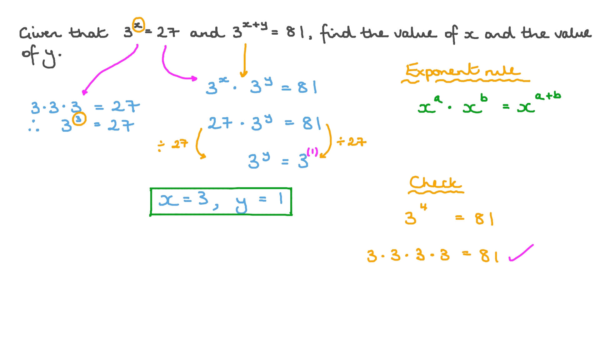 Question Video Solving Exponential Equations Using Laws Of Exponents