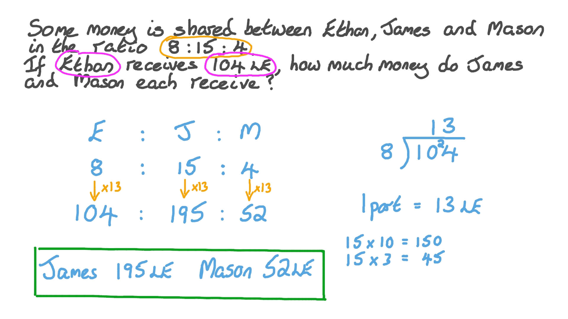 Question Video: Using the Ratio between Three Quantities and the Value ...