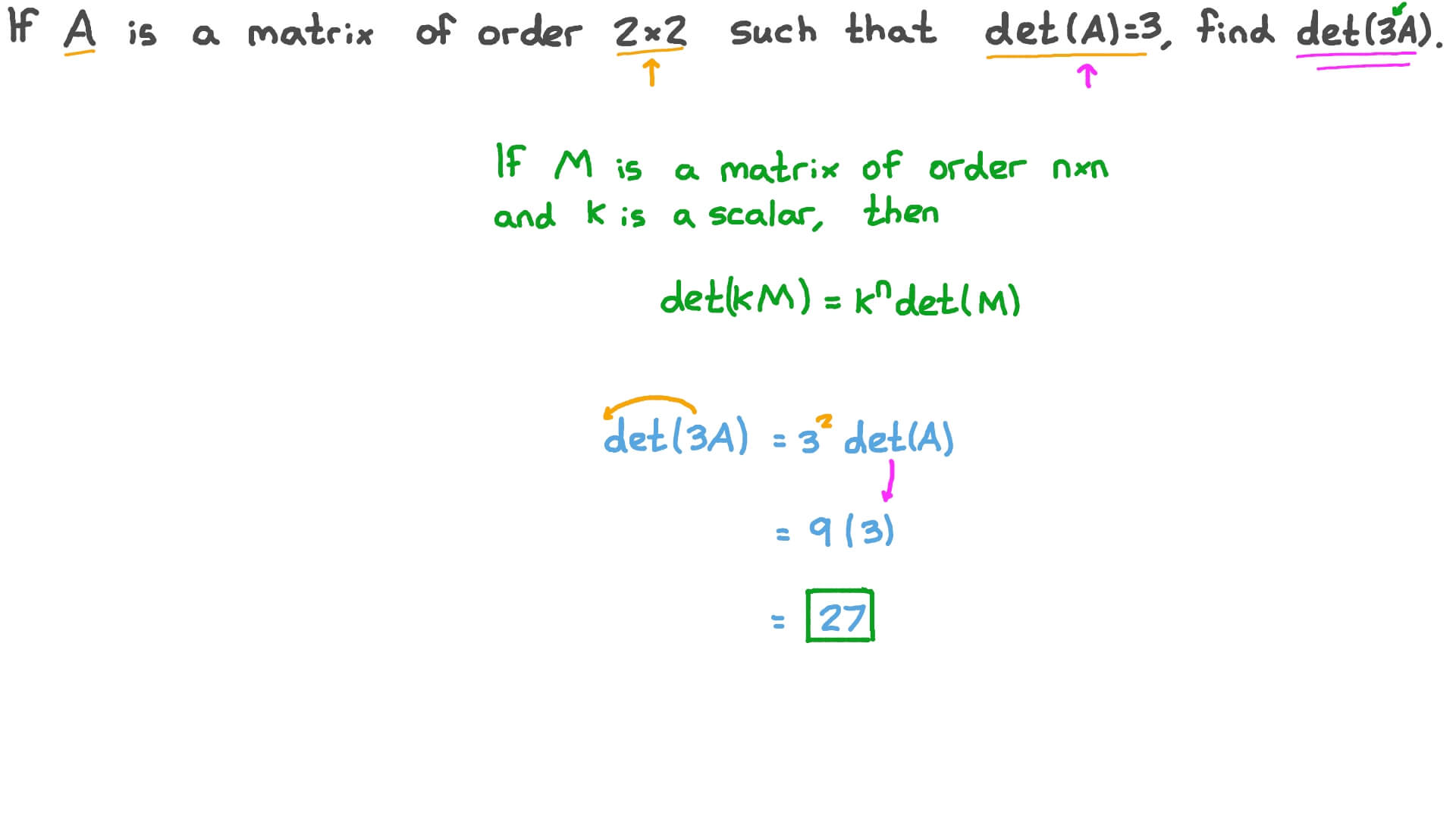 Question Video Evaluating The Determinant Of A Matrix Multiplied By A 