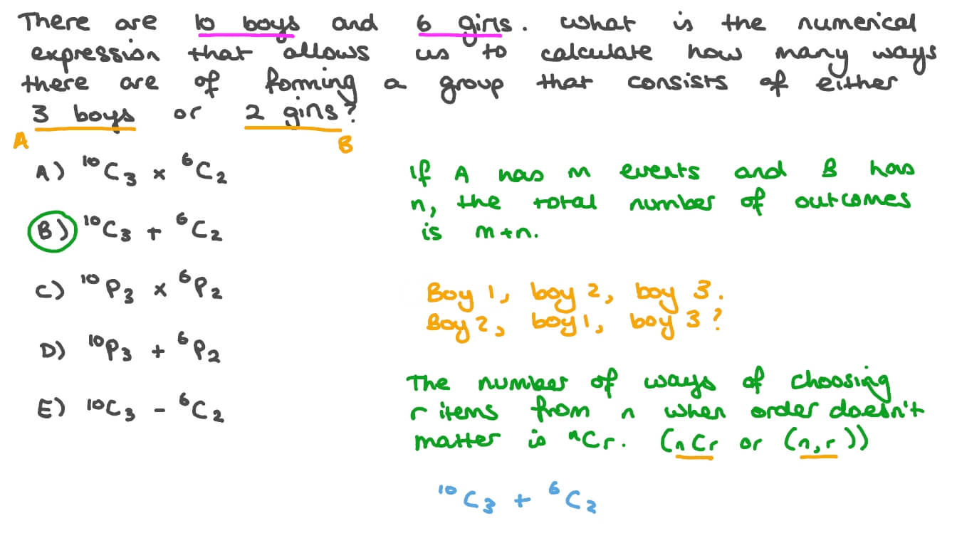 Question Video: Counting Outcomes of Two Events Using the Addition Rule ...