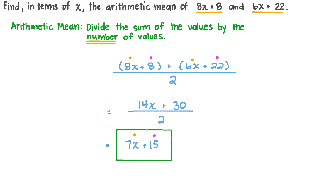 Question Video Finding The Arithmetic Mean Between Two Numbers In
