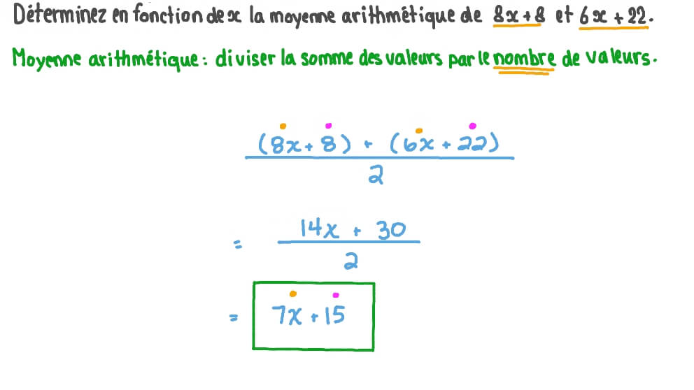 Question Video: Déterminer la moyenne arithmétique entre deux nombres ...