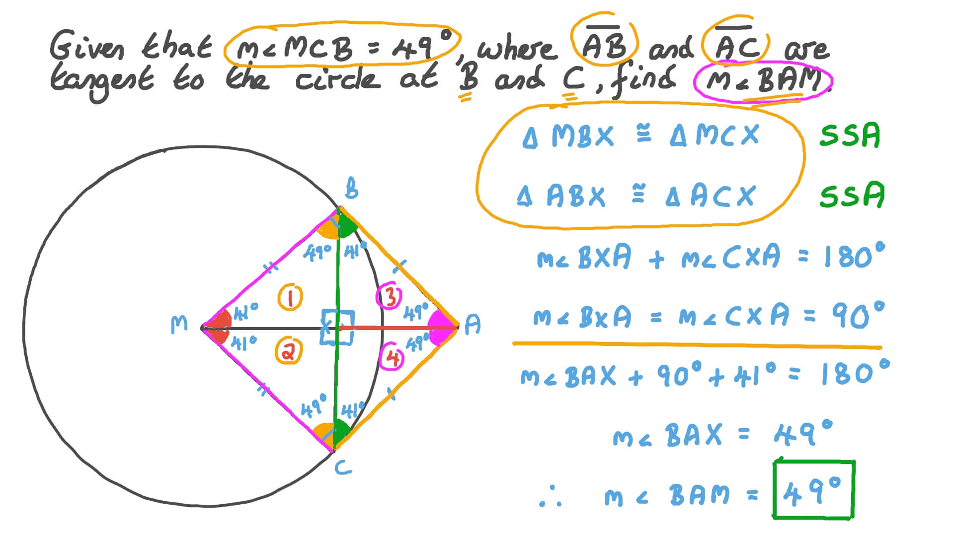 Question Video: Finding the Measure of an Angle Using the Properties of Tangents to the Circle ...