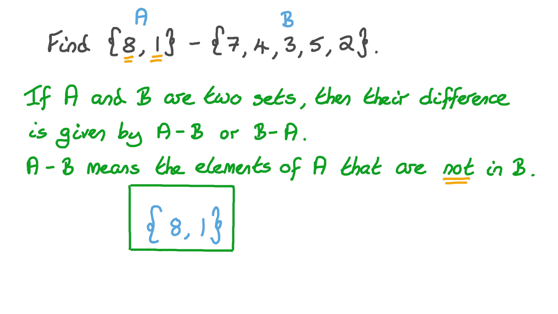 Question Video Finding The Difference Of Two Given Sets Nagwa