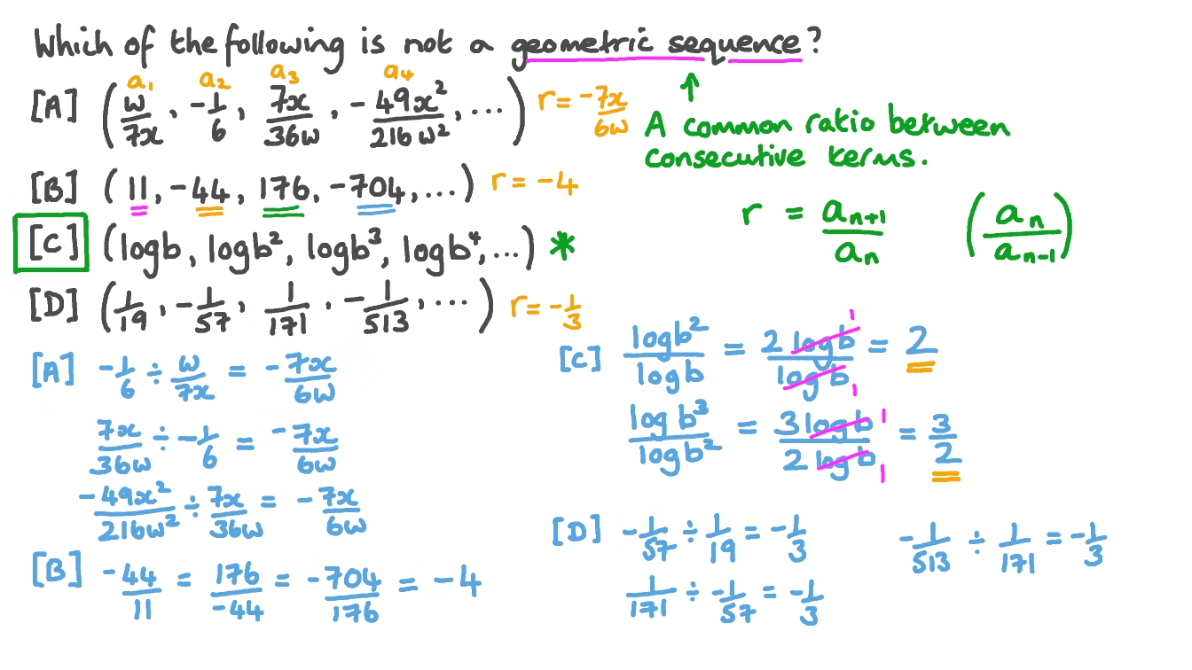 Question Video: Identifying Which Sequence Is Not Geometric | Nagwa