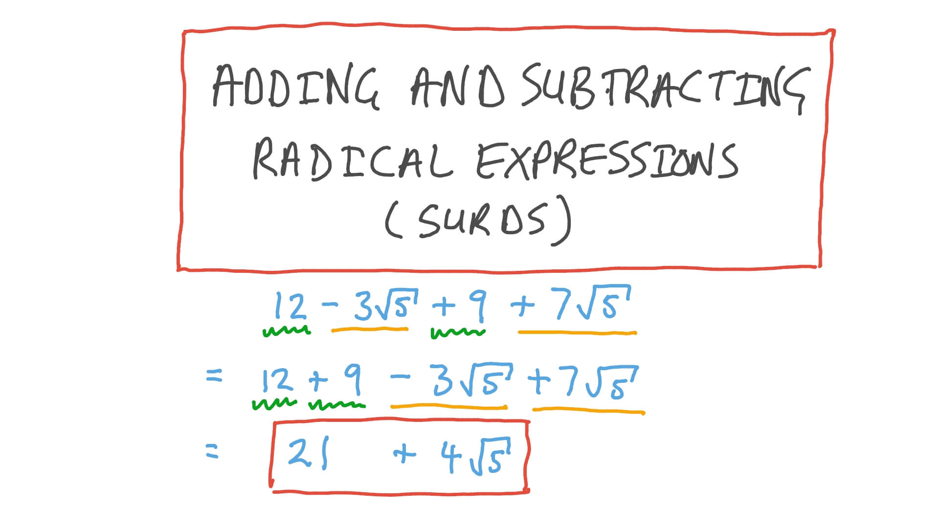 Lesson Video Adding And Subtracting Square Roots Nagwa