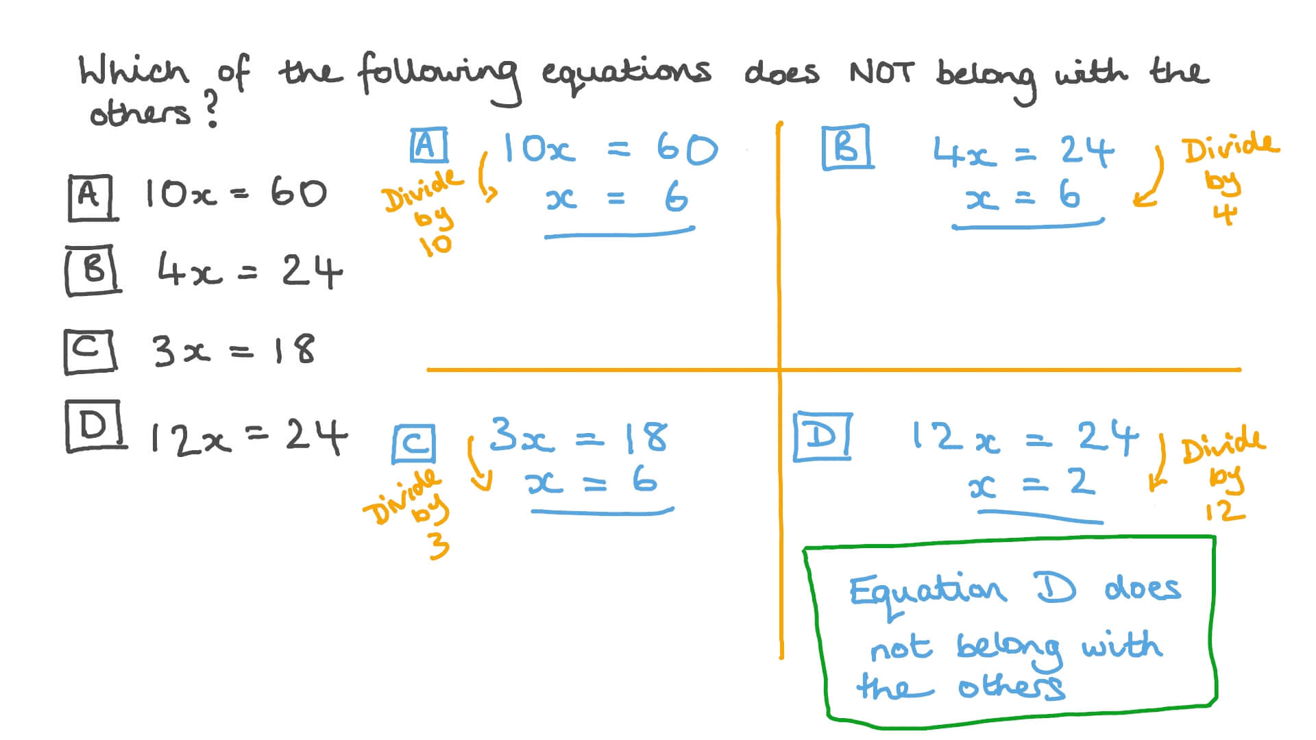 Question Video Identifying The One Step Multiplication Linear Equation 