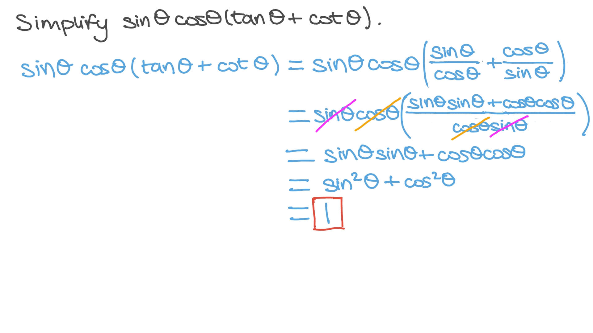 Question Video: Simplifying Trigonometric Expression Using Pythagorean ...